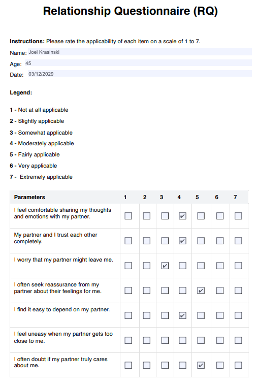 Relationship Questionnaire & Example | Free PDF Download